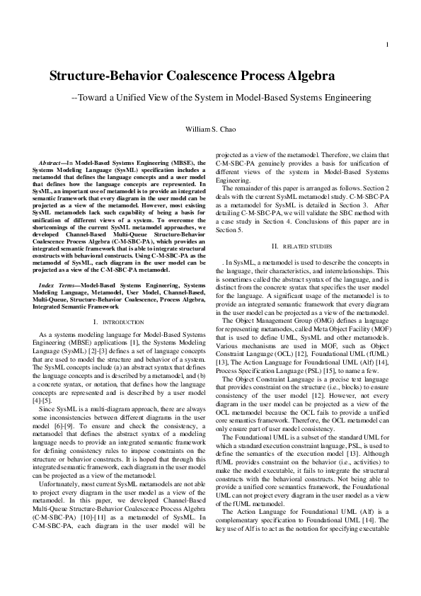 (PDF) Structure-Behavior Coalescence Process Algebra -- Toward a Unified View of the System in ...