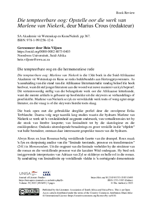 (PDF) Die tempteerbare oog: Opstelle oor die werk van Marlene van ...