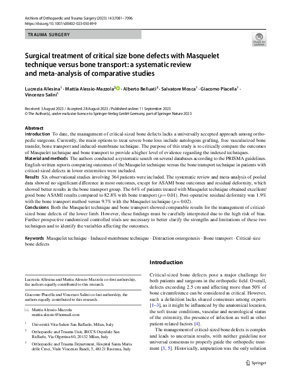 (PDF) Surgical treatment of critical size bone defects with Masquelet ...