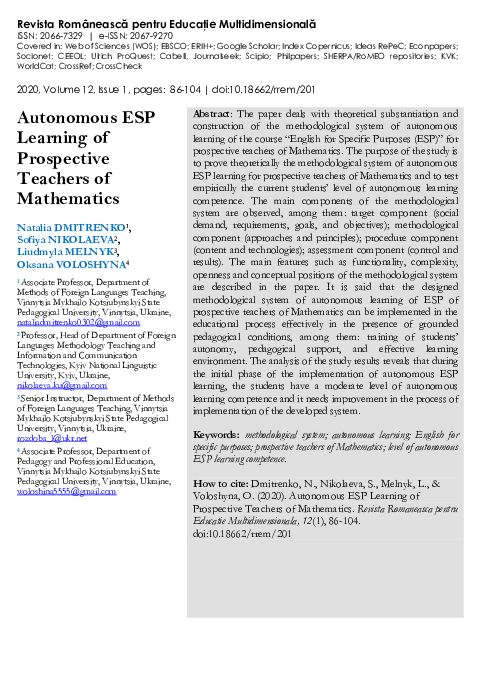 (PDF) Autonomous ESP Learning of Prospective Teachers of Mathematics