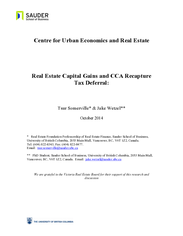(PDF) Real estate capital gains and CCA recapture tax deferral