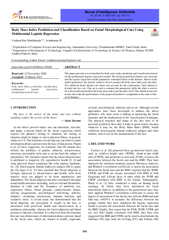 (PDF) Body Mass Index Prediction and Classification Based on Facial ...