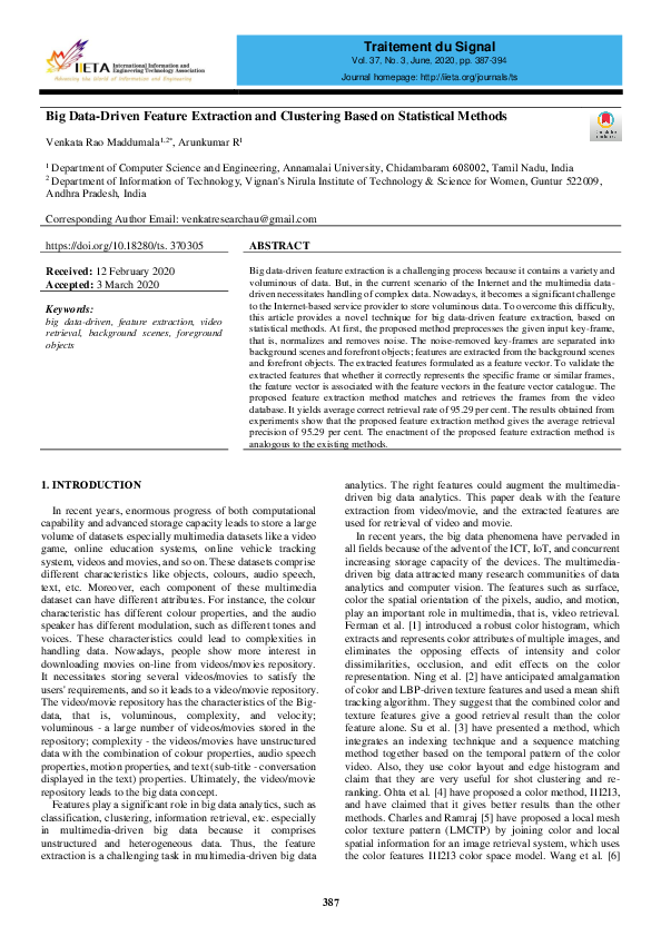 (PDF) Big Data-Driven Feature Extraction and Clustering Based on Statistical Methods