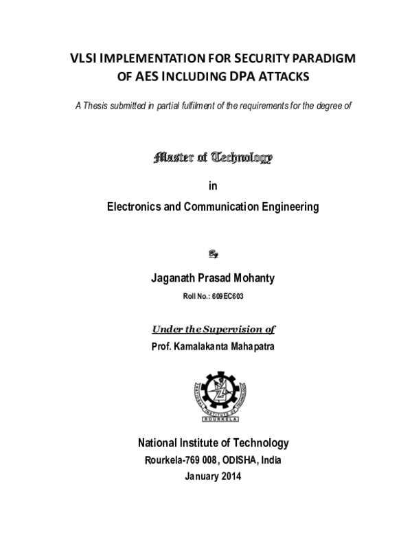 (PDF) Vlsi Implementation for Security Paradigm of Aes Including Dpa Attacks