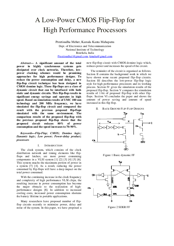 (PDF) A low-power CMOS flip-flop for high performance processors