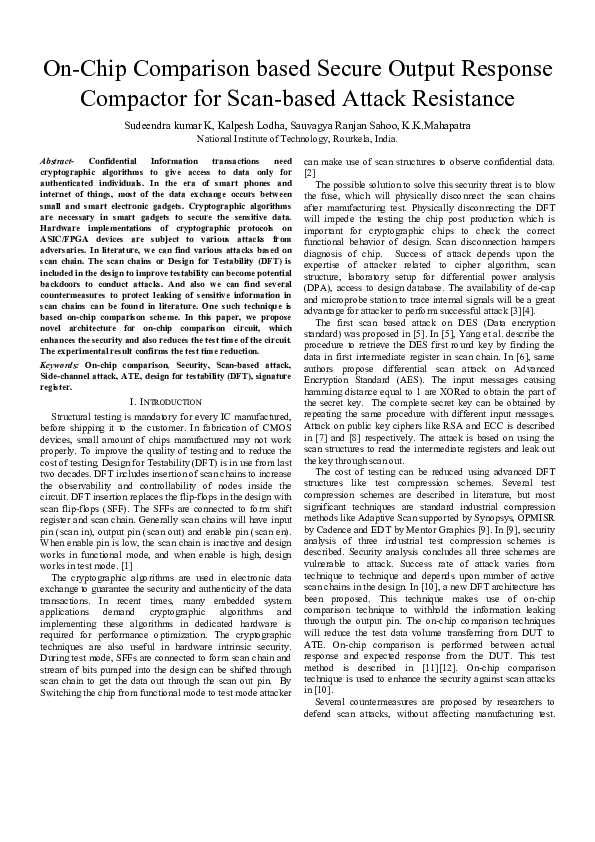 (PDF) On-chip comparison based secure output response compactor for scan-based attack resistance