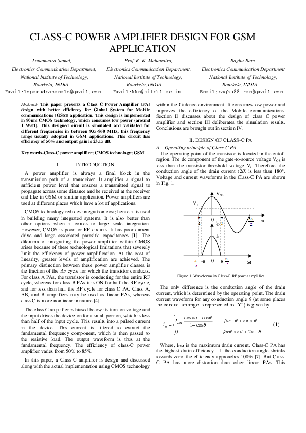 (PDF) Class-C power amplifier design for GSM application