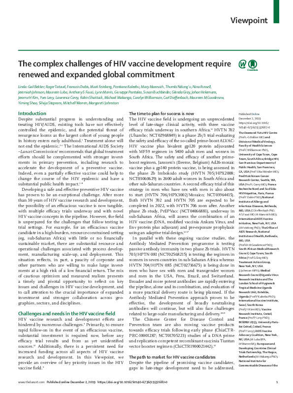 (PDF) The complex challenges of HIV vaccine development require renewed ...