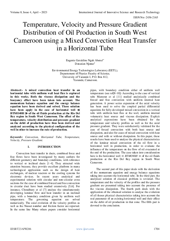 (PDF) Temperature, Velocity and Pressure Gradient Distribution of Oil ...