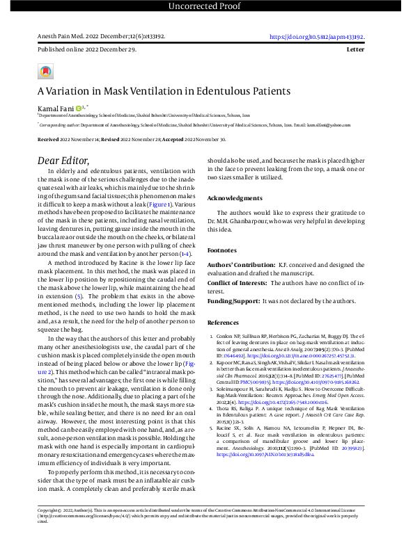 (PDF) A Variation in Mask Ventilation in Edentulous Patients | kamal ...
