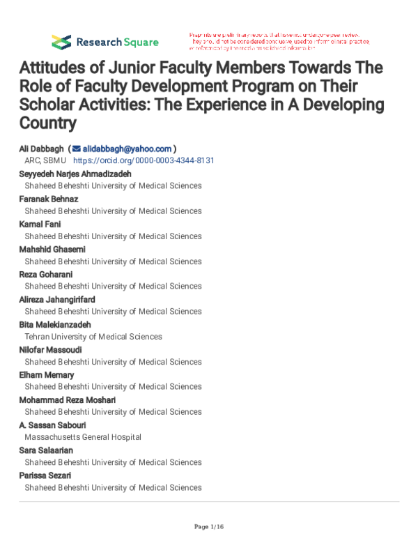 (PDF) Attitudes of Junior Faculty Members Towards The Role of Faculty Development Program on ...