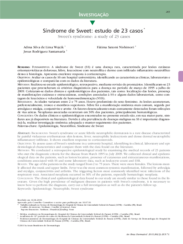 (PDF) Síndrome de Sweet: estudo de 23 casos