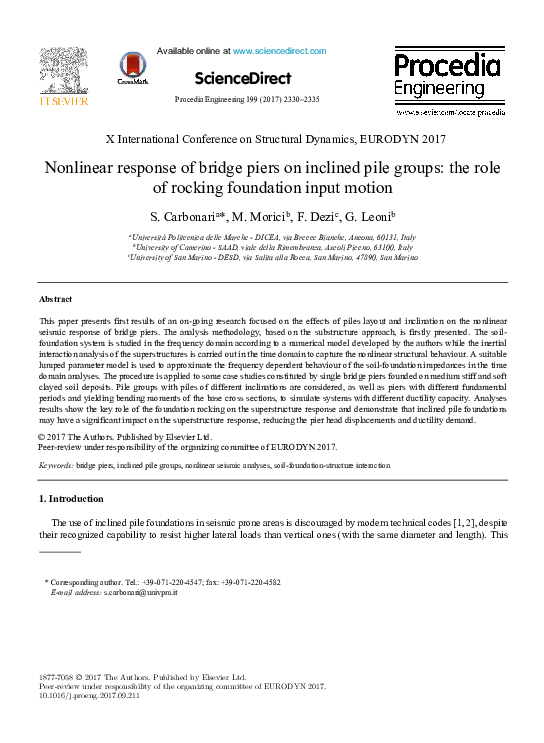 (PDF) Nonlinear response of bridge piers on inclined pile groups: the ...