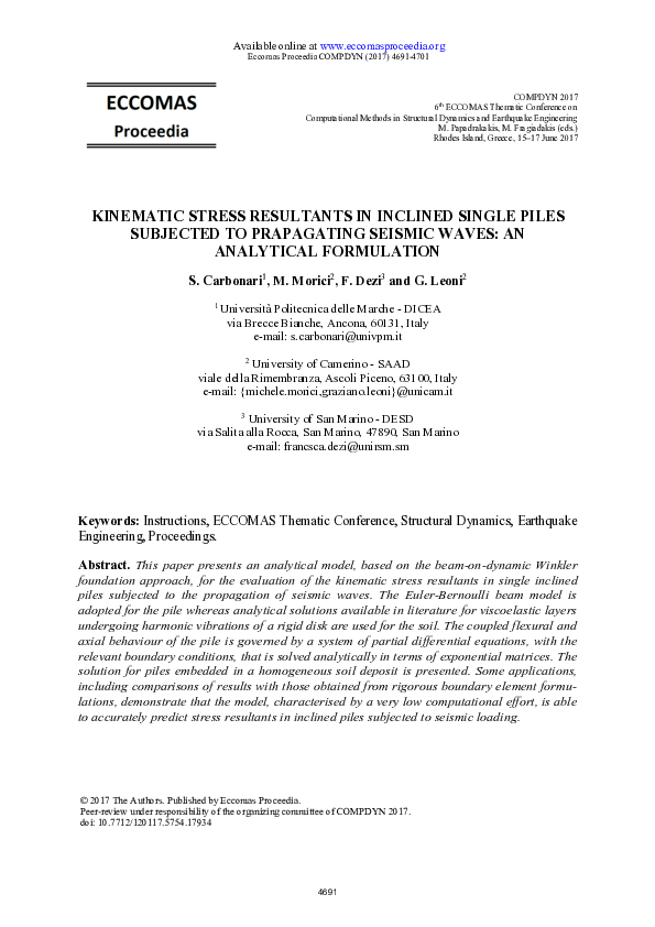 (PDF) Kinematic Stress in Inclined Piles under Seismic Waves