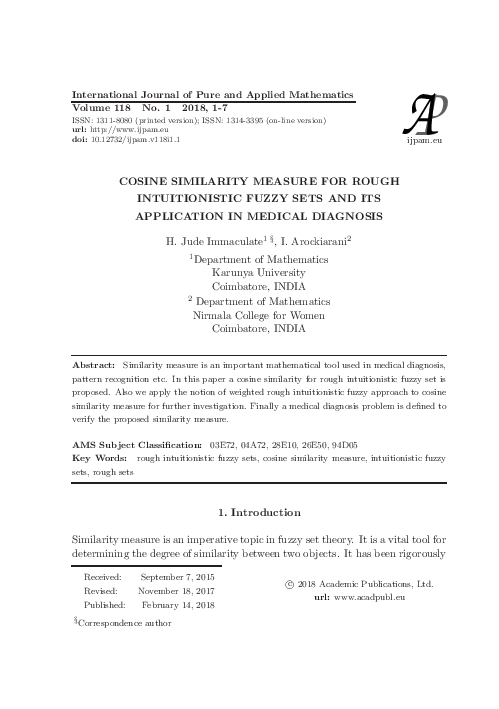 (PDF) Cosine Similarity Measure for Rough Intuitionistic Fuzzy Sets and Its Application in ...