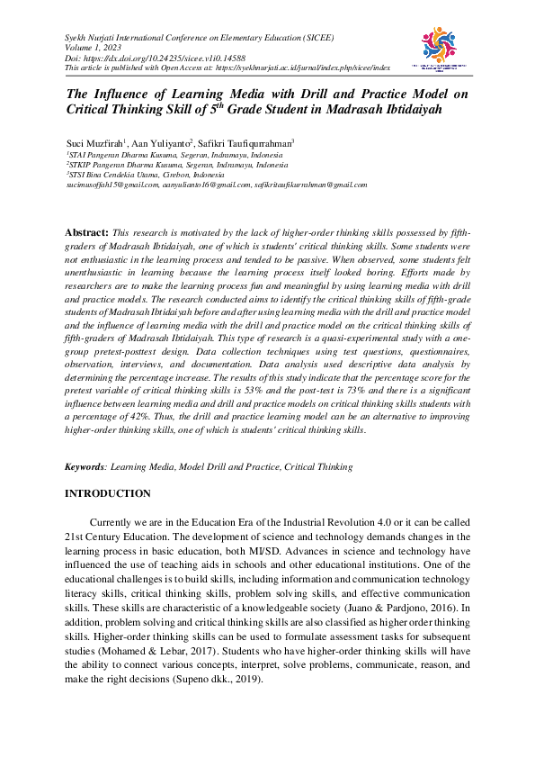 (PDF) The Influence of Learning Media with Drill and Practice Model on ...