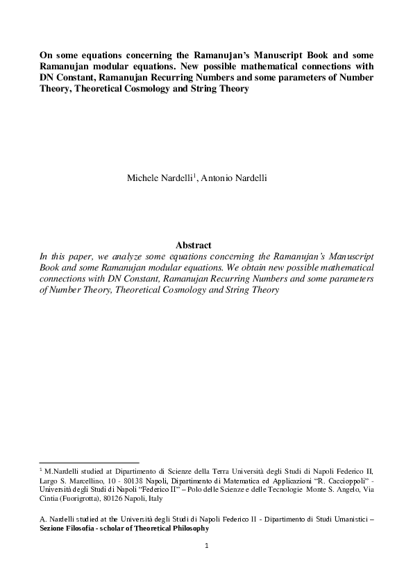 (PDF) On some equations concerning the Ramanujan’s Manuscript Book and ...