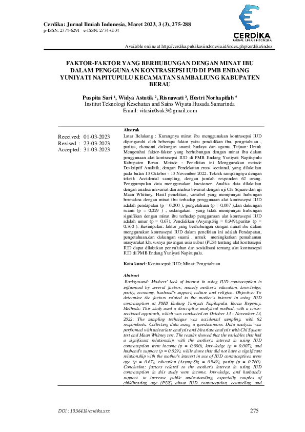 (PDF) Faktor-Faktor Yang Berhubungan Dengan Minat Ibu Dalam Penggunaan Kontrasepsi Iud Di Pmb ...