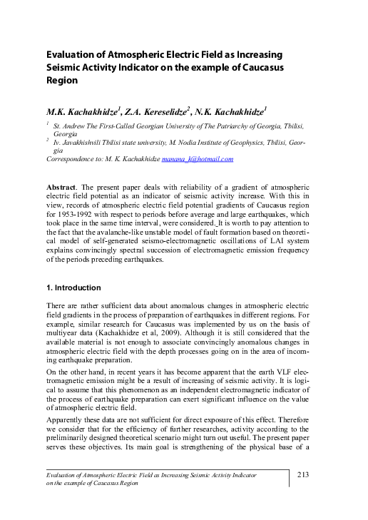 (PDF) Evaluation of Atmospheric Electric Field as Increasing Seismic ...