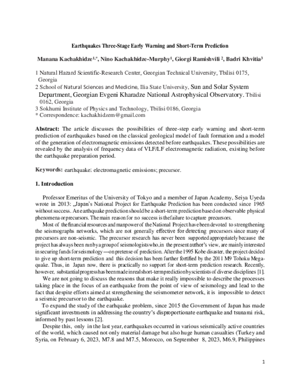 (PDF) Earthquakes Three-Stage Early Warning and Short-Term Prediction