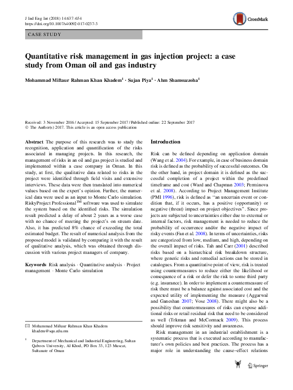 (PDF) Quantitative risk management in gas injection project: a case ...