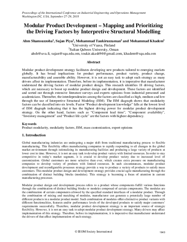 (PDF) Modular Product Development – Mapping and Prioritizing the Driving Factors by Interpretive ...