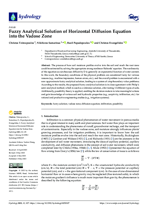 (PDF) Fuzzy Analytical Solution of Horizontal Diffusion Equation into the Vadose Zone