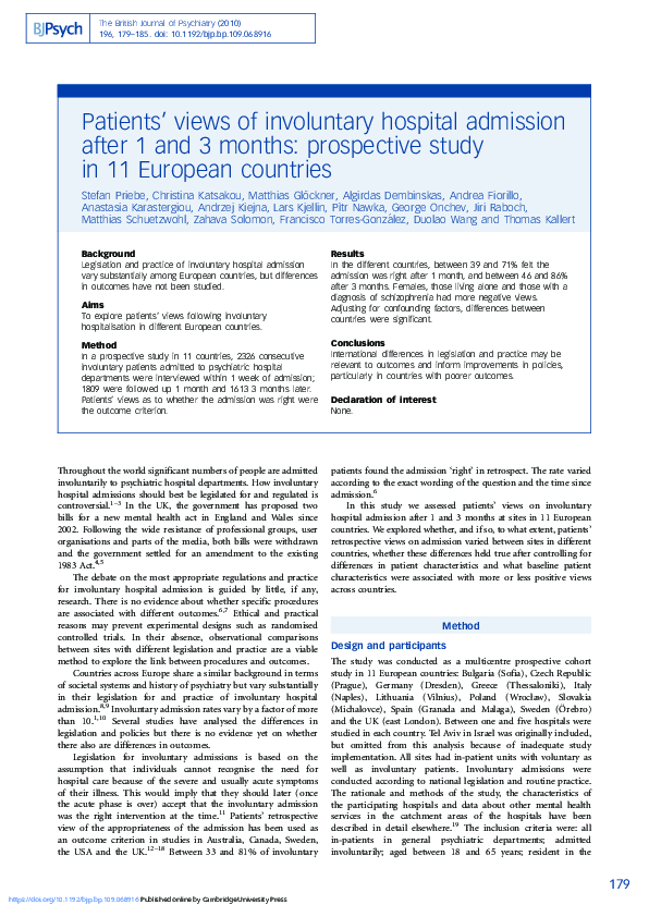 (PDF) Patients' views of involuntary hospital admission after 1 and 3 ...