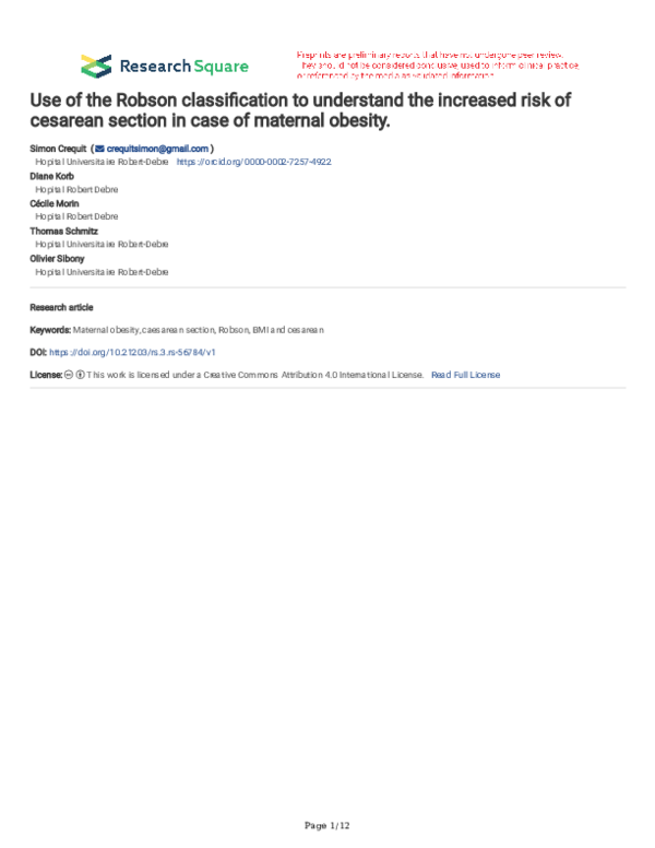 (PDF) Use of the Robson classification to understand the increased risk ...