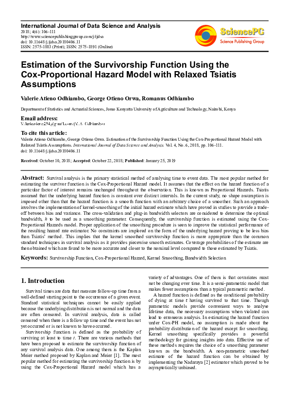 (PDF) Estimation of the Survivorship Function Using the Cox-Proportional Hazard Model with ...