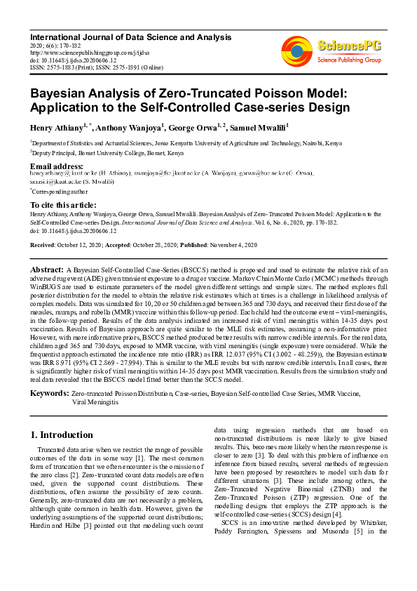 (PDF) Bayesian Analysis of Zero-Truncated Poisson Model: Application to the Self-Controlled Case ...