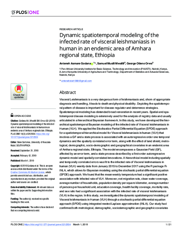 (PDF) Dynamic spatiotemporal modeling of the infected rate of visceral leishmaniasis in human in ...