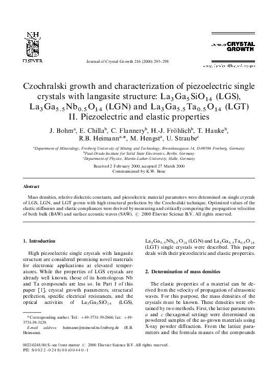 (PDF) Czochralski growth and characterization of piezoelectric single ...