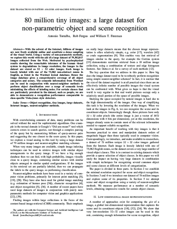 (PDF) 80 million tiny images- a large dataset for non-parametric object ...
