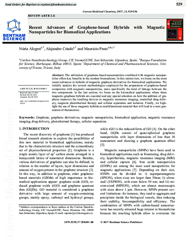 (PDF) Recent Advances of Graphene-based Hybrids with Magnetic Nanoparticles for Biomedical ...