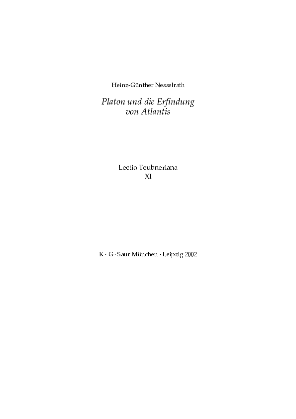 (PDF) Platon und die Erfindung von Atlantis, München – Leipzig 2002