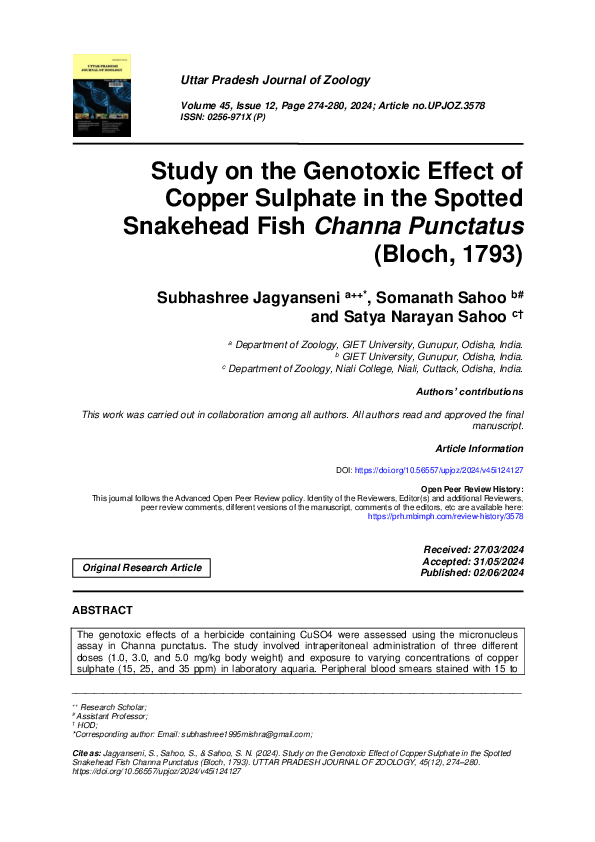 (PDF) Study on the Genotoxic Effect of Copper Sulphate in the Spotted ...