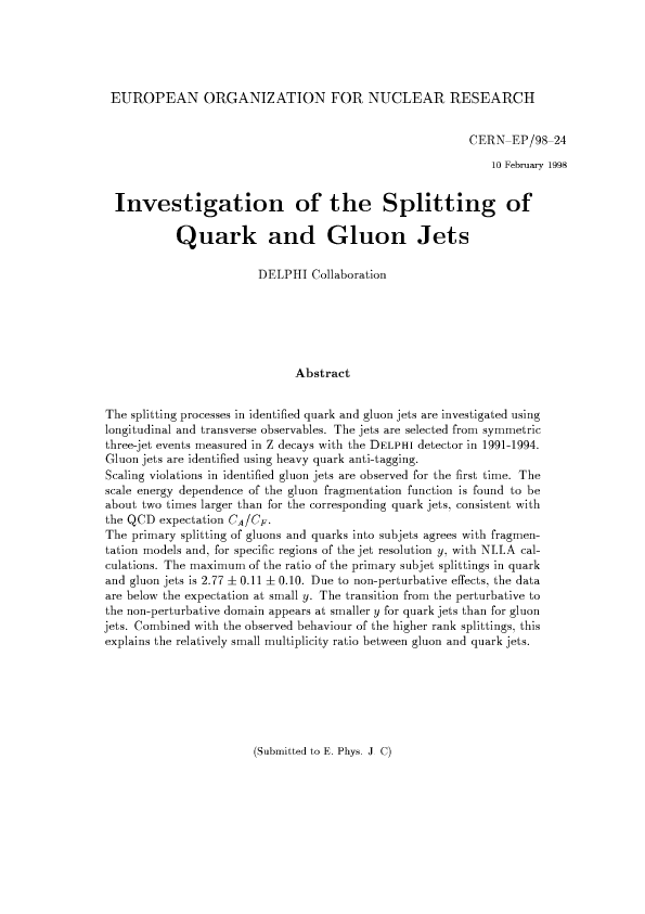 (PDF) Investigation of the splitting of quark and gluon jets | achille ...
