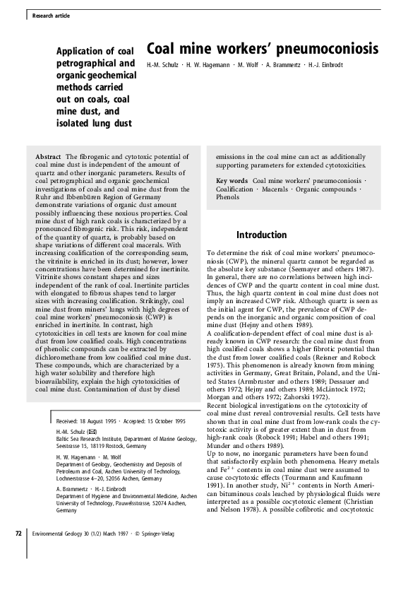 (PDF) Coal mine workers' pneumoconiosis