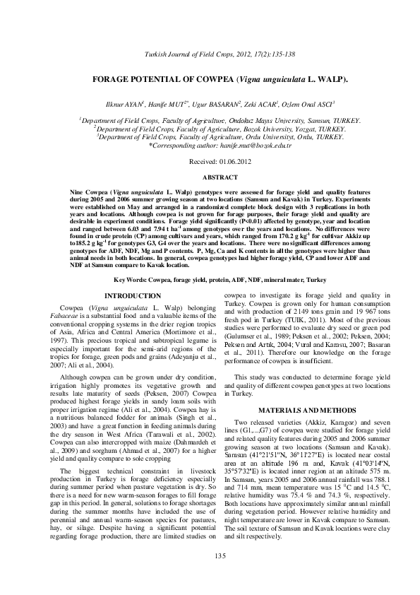 (PDF) Forage Potential of Cowpea (Vigna unguiculata L. Walp)