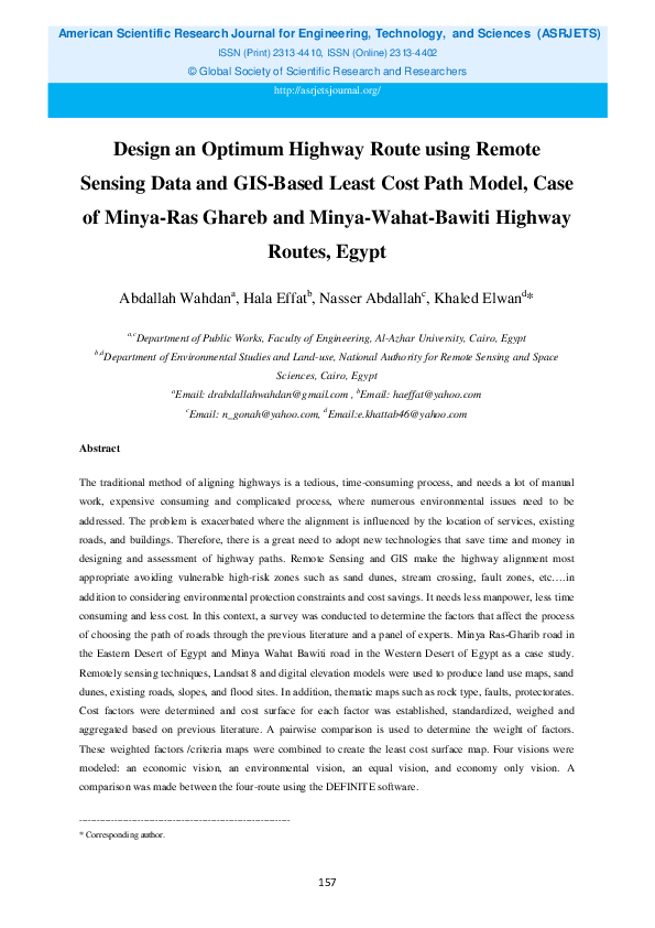 (PDF) Design an Optimum Highway Route using Remote Sensing Data and GIS ...