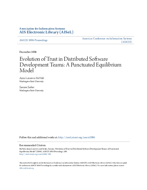 (PDF) Evolution of cognitive trust in distributed software development teams: a punctuated ...