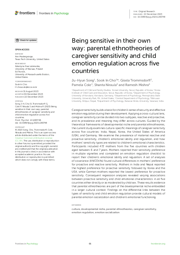 (PDF) Being sensitive in their own way: parental ethnotheories of ...