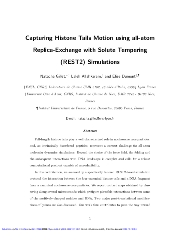 (PDF) Capturing Histone Tails Motion using all-atom Replica-Exchange with Solute Tempering ...