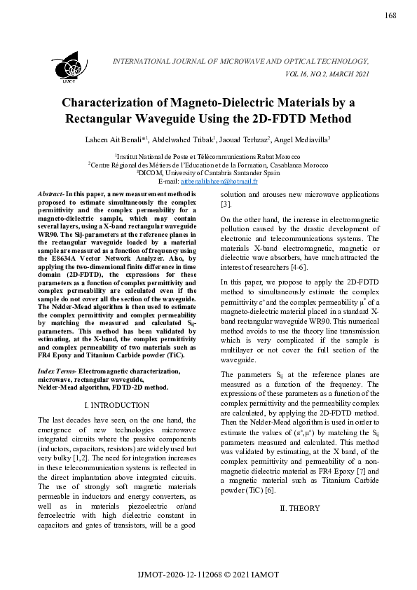 Pdf Characterization Of Magneto Dielectric Materials By A Rectangular Waveguide Using The 2d