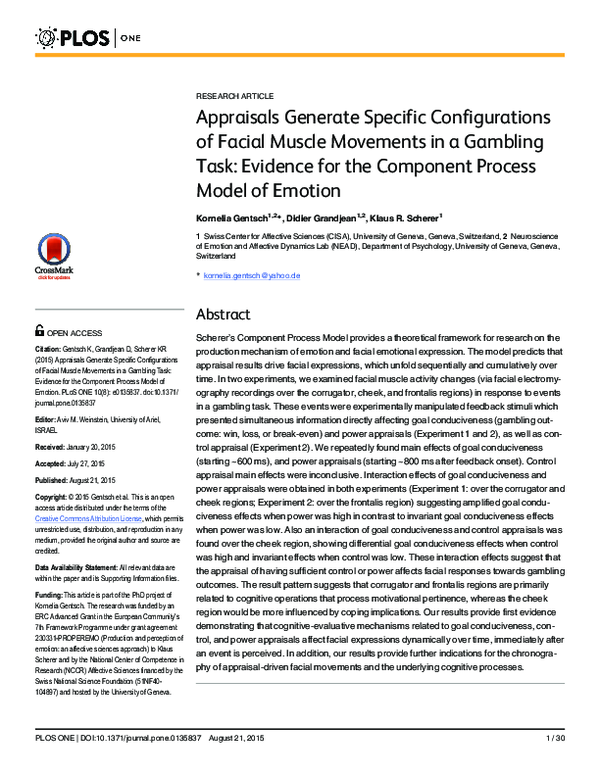 (PDF) Appraisals Generate Specific Configurations of Facial Muscle ...