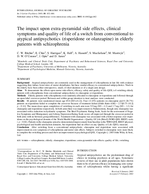 (PDF) The impact upon extra-pyramidal side effects, clinical symptoms ...
