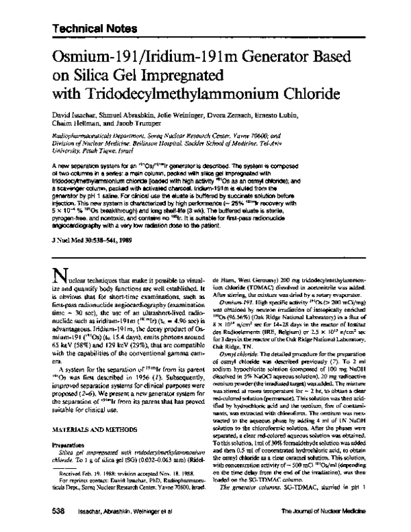 (PDF) Osmium-191/iridium-191m generator based on silica gel impregnated ...