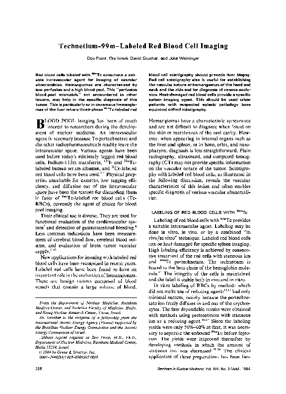 (PDF) Technetium-99m-labeled red blood cell imaging