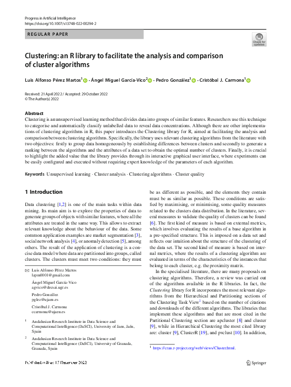 (PDF) Clustering: an R library to facilitate the analysis and comparison of cluster algorithms